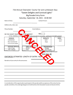 Fillable Online 73rd Annual Clearwater County Fair and Lumberjack Days ... Fax Email Print ...
