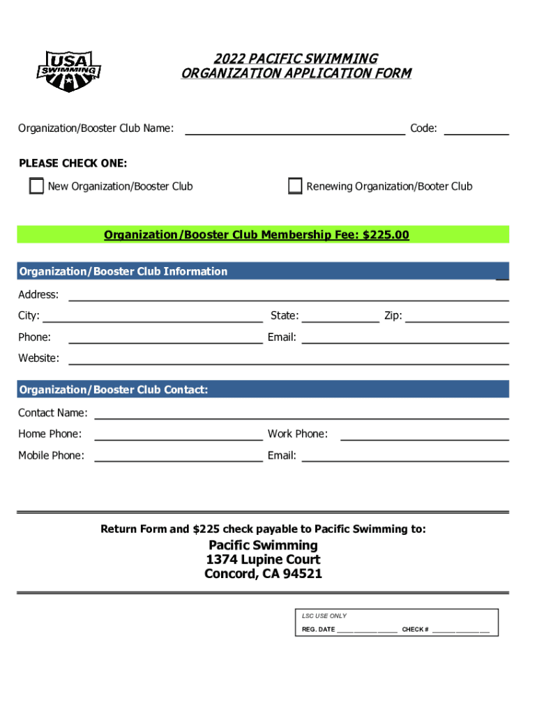 Fillable Online 2022 PACIFIC SWIMMING ORGANIZATION APPLICATION FORM Fax ...