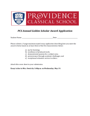 Fillable Online PCS Annual Golden Scholar Award Application Fax Email ...