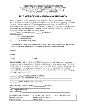 Fillable Online Pollock Pines Camino Community CenterPollock Pines, CA ...