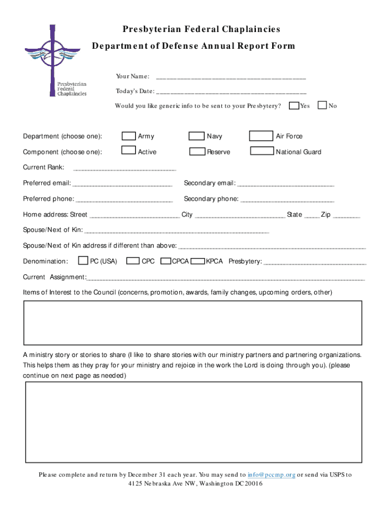 Fillable Online PCCMP Chaplain Annual Report Form Dec 2018 mod 4 Fax ...