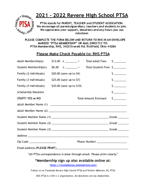 Fillable Online Please Make Check Payable to: RHS PTSA Fax Email Print ...
