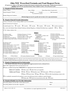 Fillable Online Fillable Ohio Wic Prescribed Formula And Food Request ...