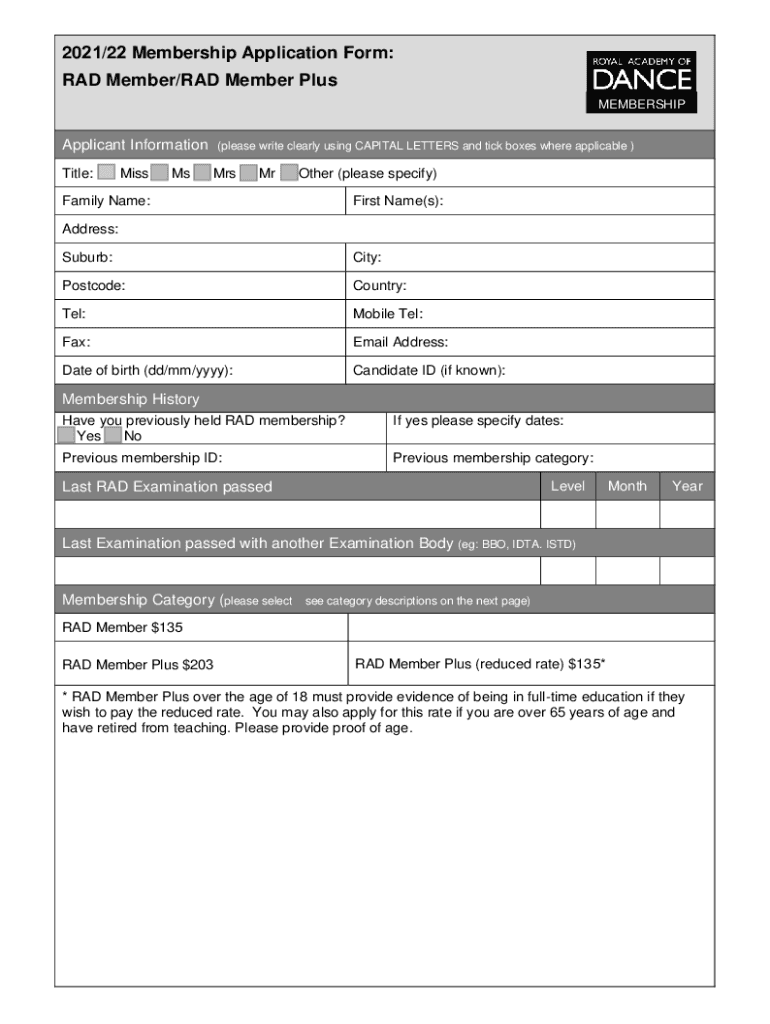 Fillable Online Get the free 20/21 Membership Application Form: RAD ...