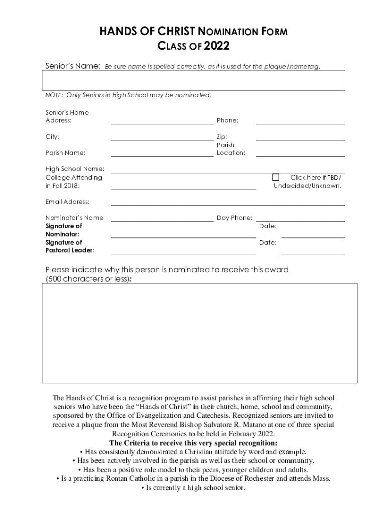 Fillable Online HANDS OF CHRIST NOMINATION FORM - saintagnespaulrose ...