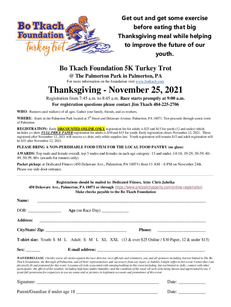 Fillable Online Get the free turkey trot registration form ...