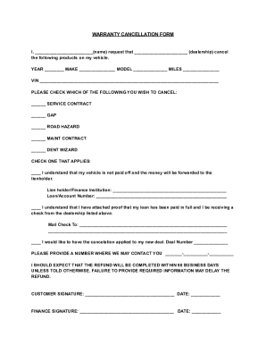 Fillable Online Warranty Cancellation Form Fax Email Print - pdfFiller