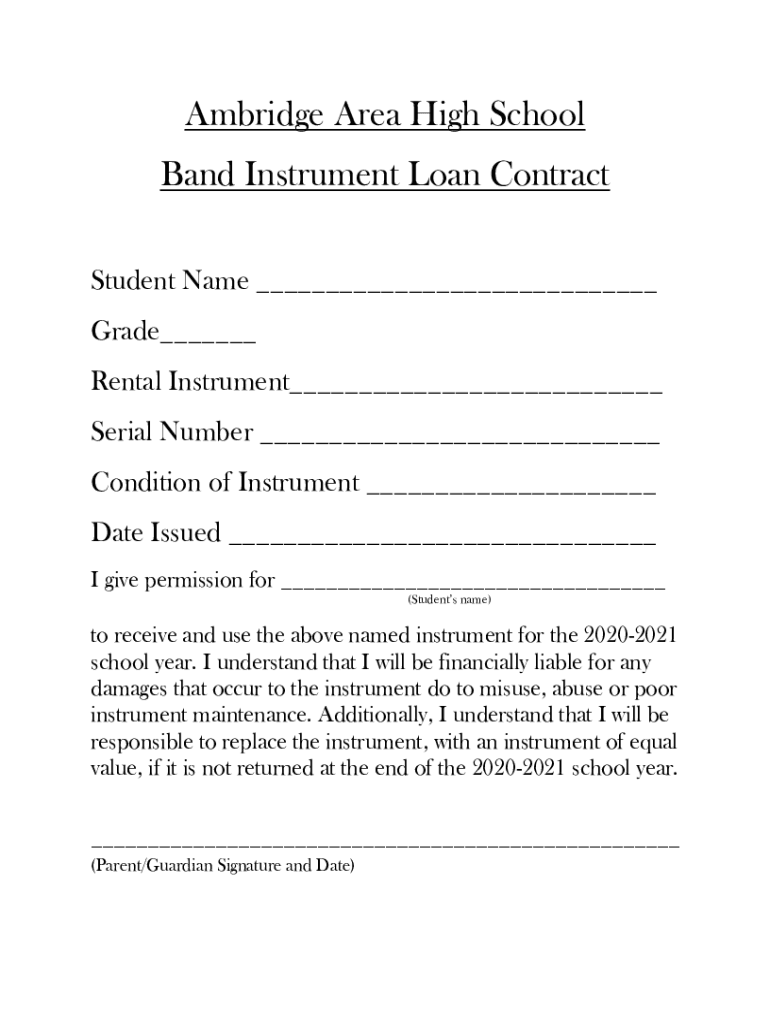 Fillable Online Free Personalizable Instrument Loan Form - PDF ...