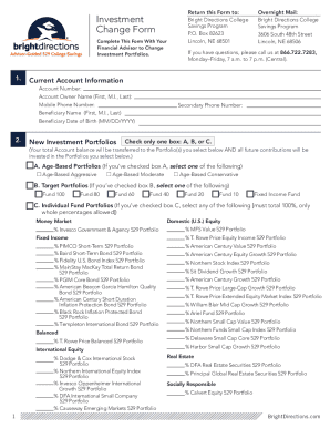 Fillable Online Bright Directions Investment Change Form Fax Email ...