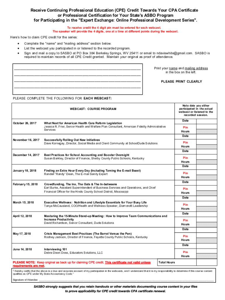 Fillable Online CPE - Guide to General CPE Requirements and Compliance ...