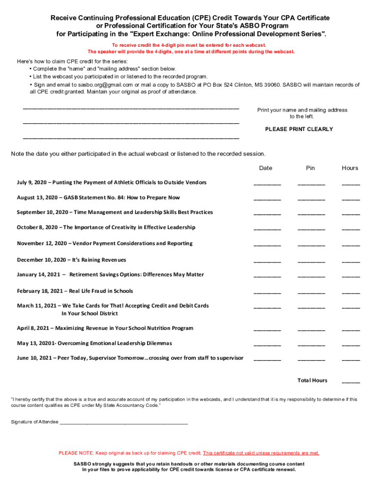 Fillable Online CPE Form 2020-2021.doc Fax Email Print - pdfFiller