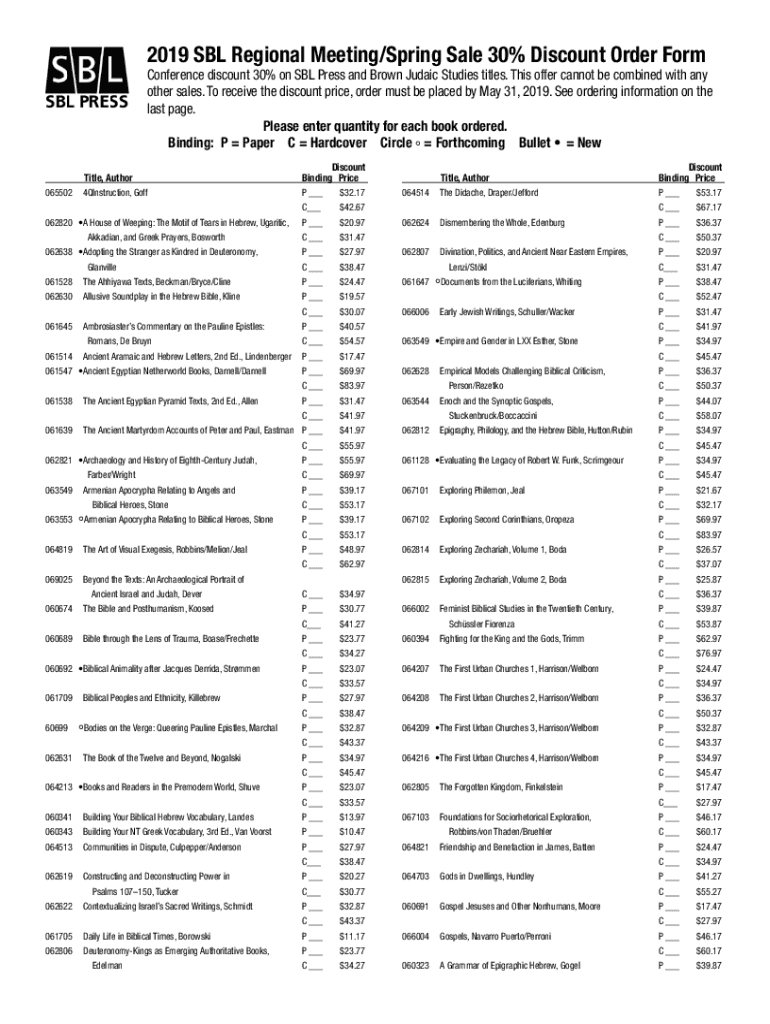 Fillable Online Fillable Online sbl-site Conference discount 30% on SBL ...