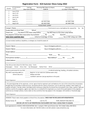 Fillable Online Registration form-SCA Summer Chess Camp 2022 Fax Email ...