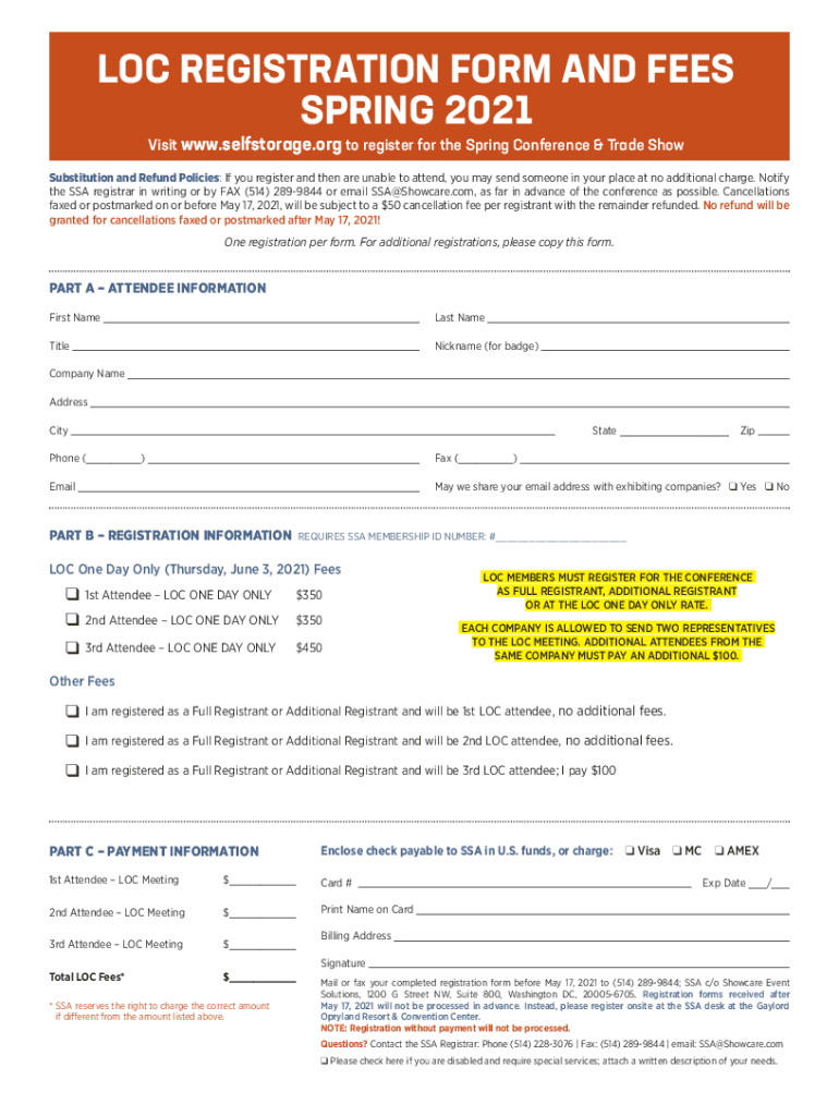 Fillable Online LOC REGISTRATION FORM AND FEES SPRING 2021 Fax Email ...