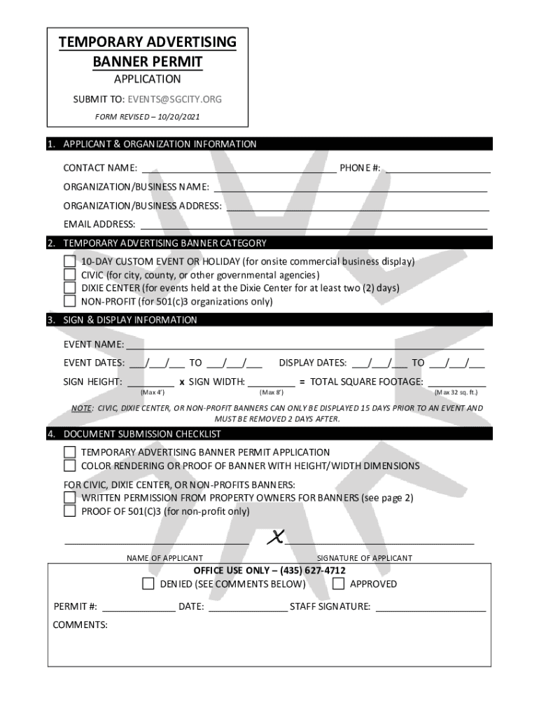 Fillable Online CITY-OWNED STREETLIGHT POLE BANNER PERMIT - sgcity.org ...