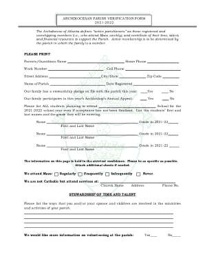 Fillable Online PARISH VERIFICATION FORM - 20 Fax Email Print - pdfFiller