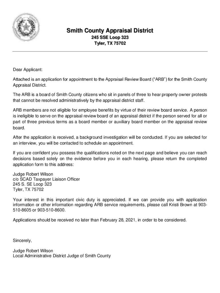 Fillable Online www.smithcad.orgFormsARBMemberApplicationSmith County ...