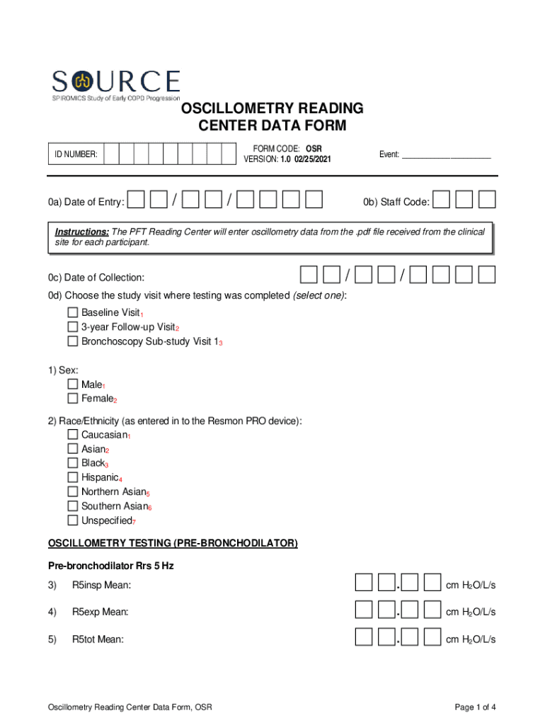 Fillable Online INSTRUCTIONS FOR OSCILLOMETRY READING CENTER DATA FORM ...