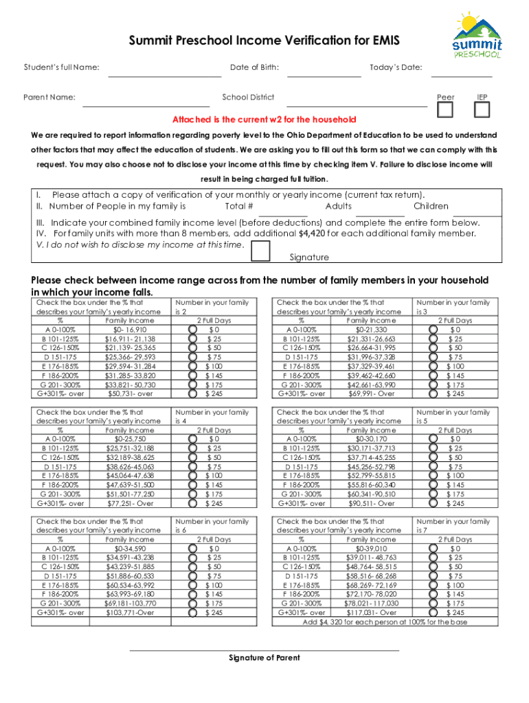 Fillable Online Summit Preschool Income Verification For EMIS Fax Email fillable-online-summit-preschool-income-verification-for-emis-fax-email