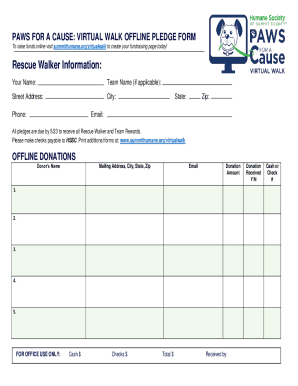 Fillable Online PAWS FOR A CAUSE: VIRTUAL WALK OFFLINE PLEDGE FORM Fax ...