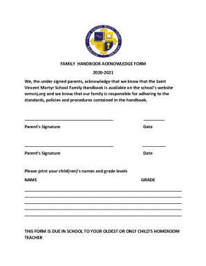 Fillable Online FAMILY HANDBOOK ACKNOWLEDGEMENT FORM Fax Email Print ...