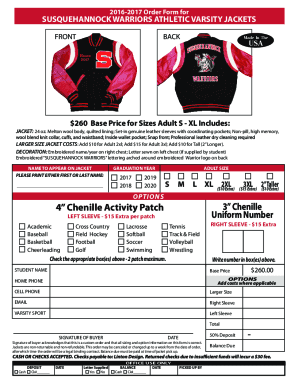 Fillable Online SUSQ JACKET ORDER FORM-Mar2012 Fax Email Print - pdfFiller