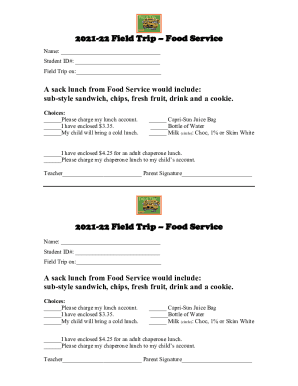 Fillable Online A SACK LUNCH REQUEST FORM MUST BE COMPLETED FOR EACH ...