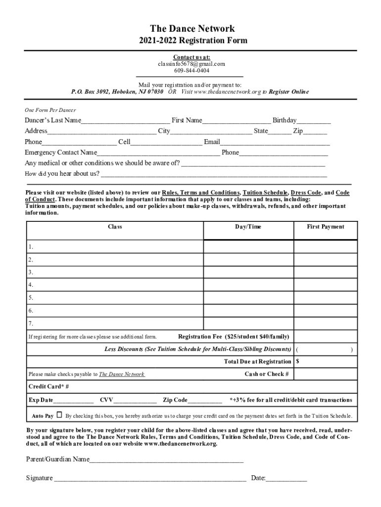 Fillable Online Registration Form 2021-2022 - scscedargrove.org Fax ...