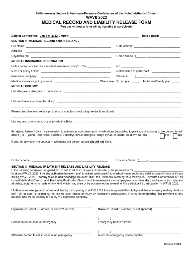 Fillable Online Fillable Online MEDICAL RECORD AND LIABILITY RELEASE ...