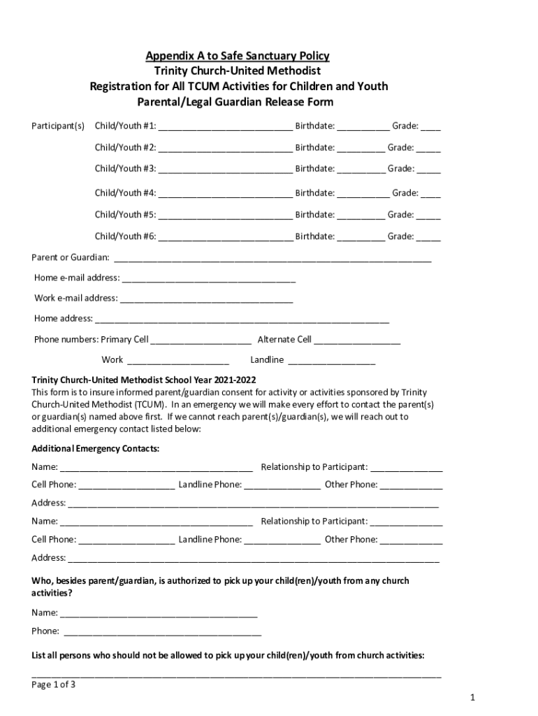 Fillable Online A.Appendix A Registration and Parental.Legal Guardian ...