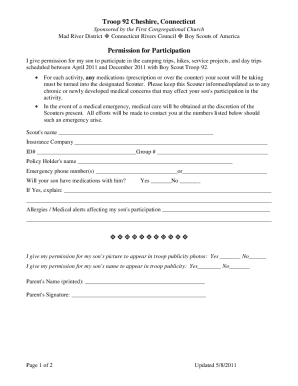 Fillable Online Permission Slip / Health Form Fax Email Print - pdfFiller
