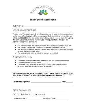 Fillable Online CREDIT CARD CONSENT FORM - turningleaftherapy.org Fax ...