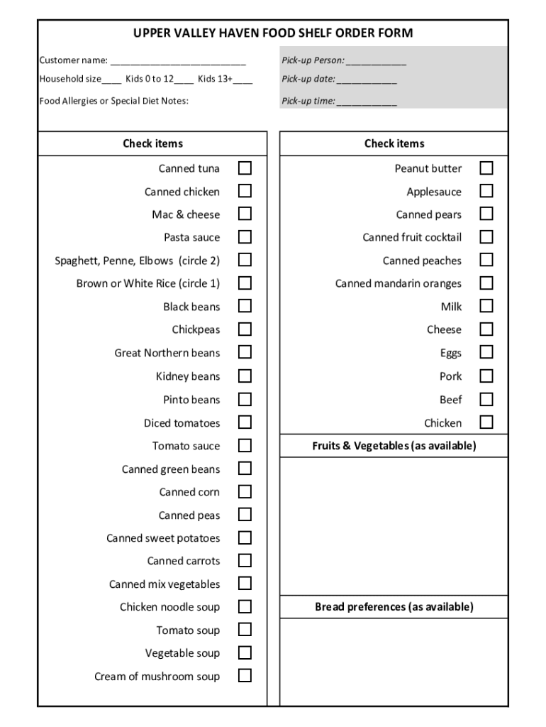Fillable Online Food Shelf Order Form - prefilled box - current.xlsx ...