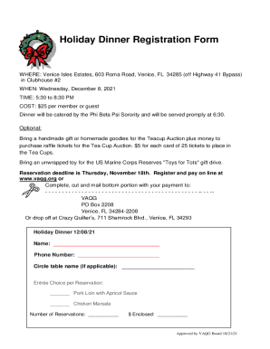 Fillable Online Holiday Dinner Registration Form Fax Email Print ...