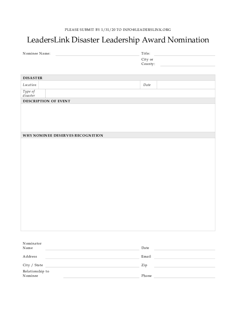 Fillable Online LeadersLink Award Nomination Form Fax Email Print ...