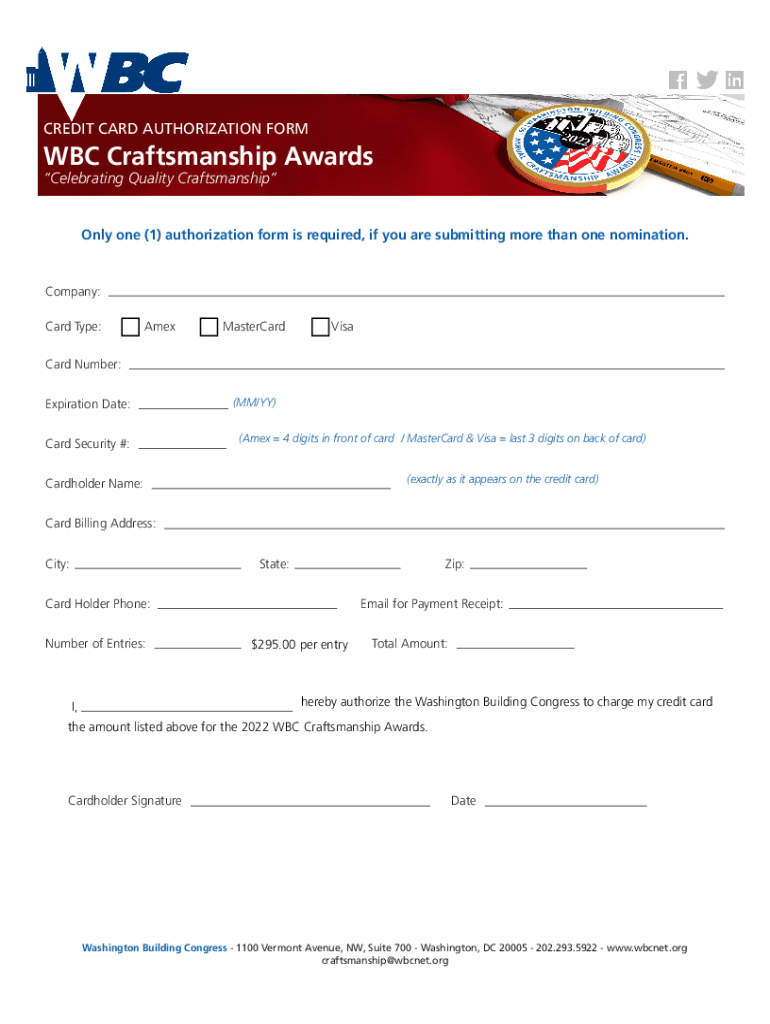 Fillable Online Fillable Online CREDIT CARD AUTHORIZATION FORM 2016 WBC ...