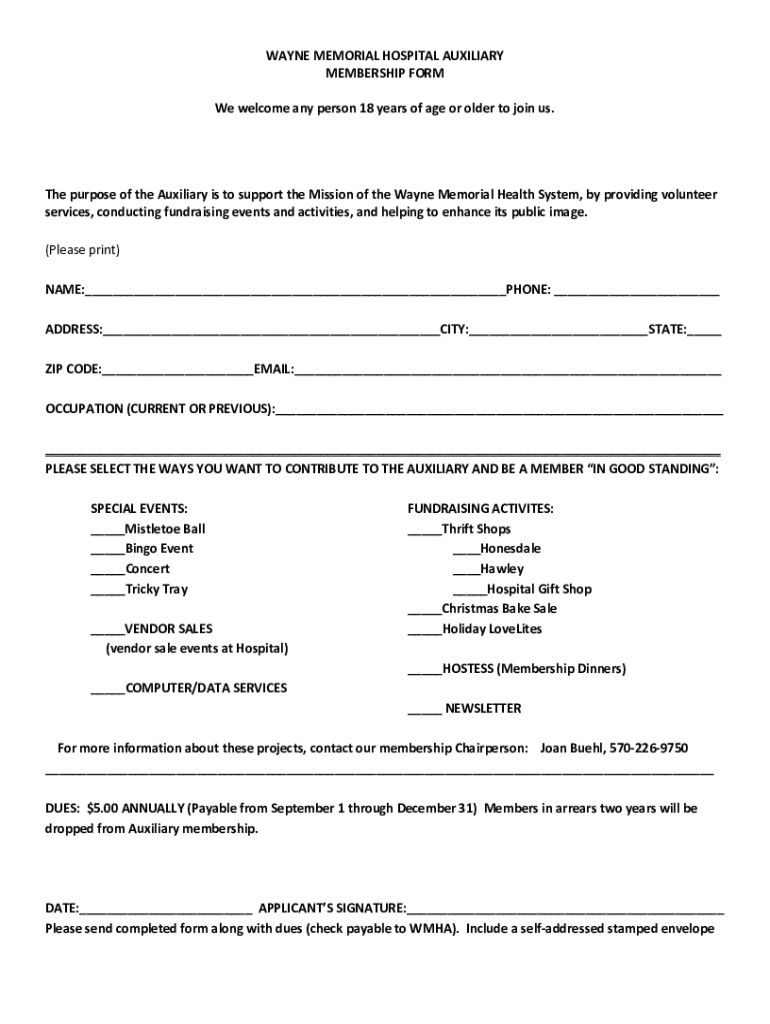 Fillable Online Wills Memorial Hospital Auxiliary installs new officers ...