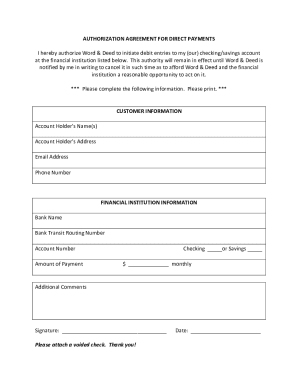 Fillable Online authorization agreement for direct payments 021715 Fax ...