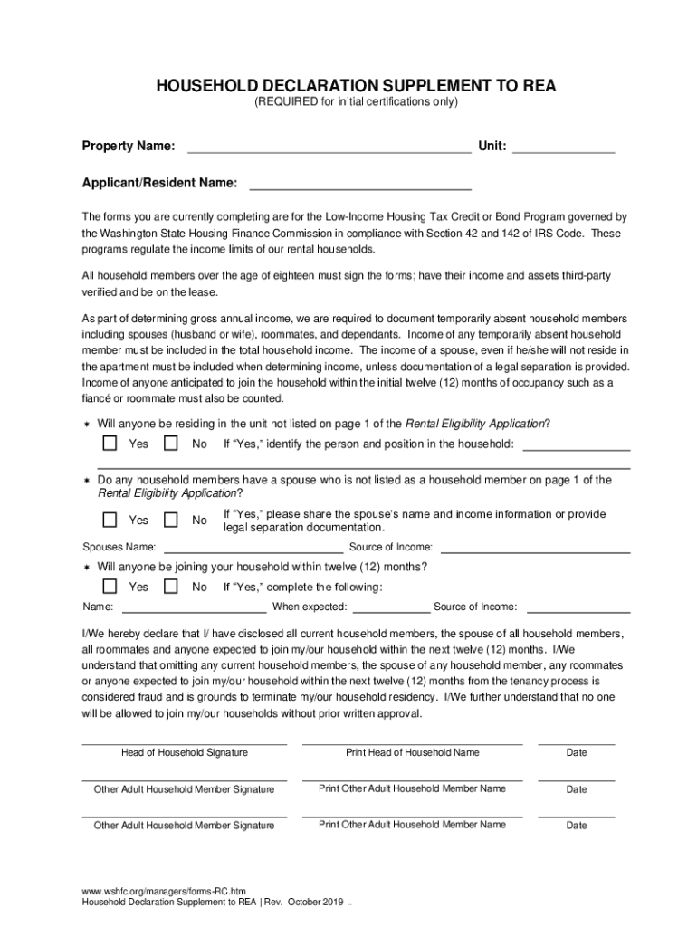 Fillable Online Household Purpose: This form must be used at initial ... Fax Email Print - pdfFiller