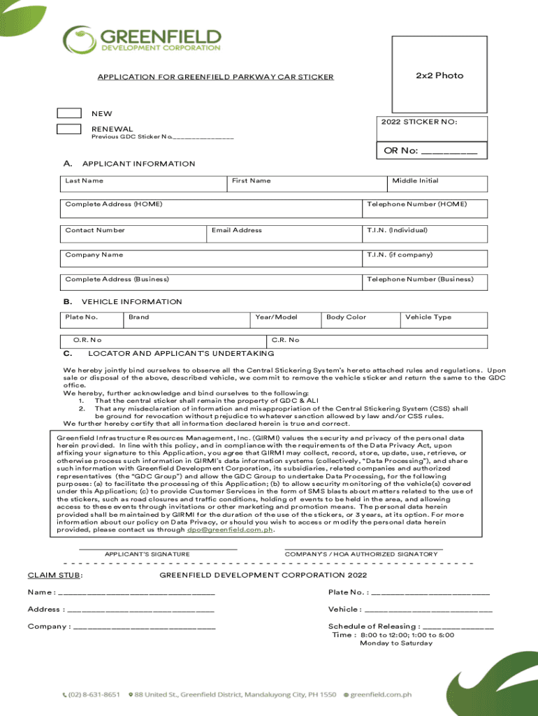 Fillable Online VEHICLE STICKER APPLICATION FORM - Philippines Fax ...
