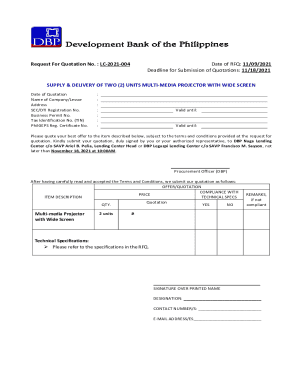 Fillable Online REQUEST FOR SUBMISSION OF PRICE QUOTATIONS - dbp.ph Fax ...