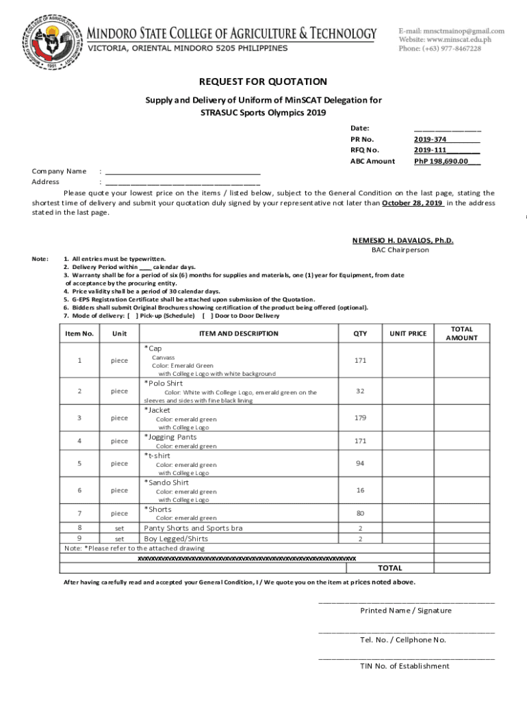 Fillable Online minscat edu Supply and Delivery of Uniform of MinSCAT ...