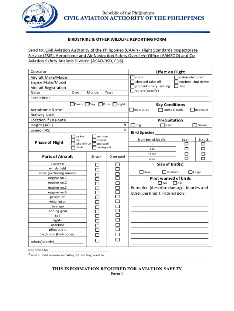 Fillable Online caap gov Reporting form for flight crew and maintenance ...