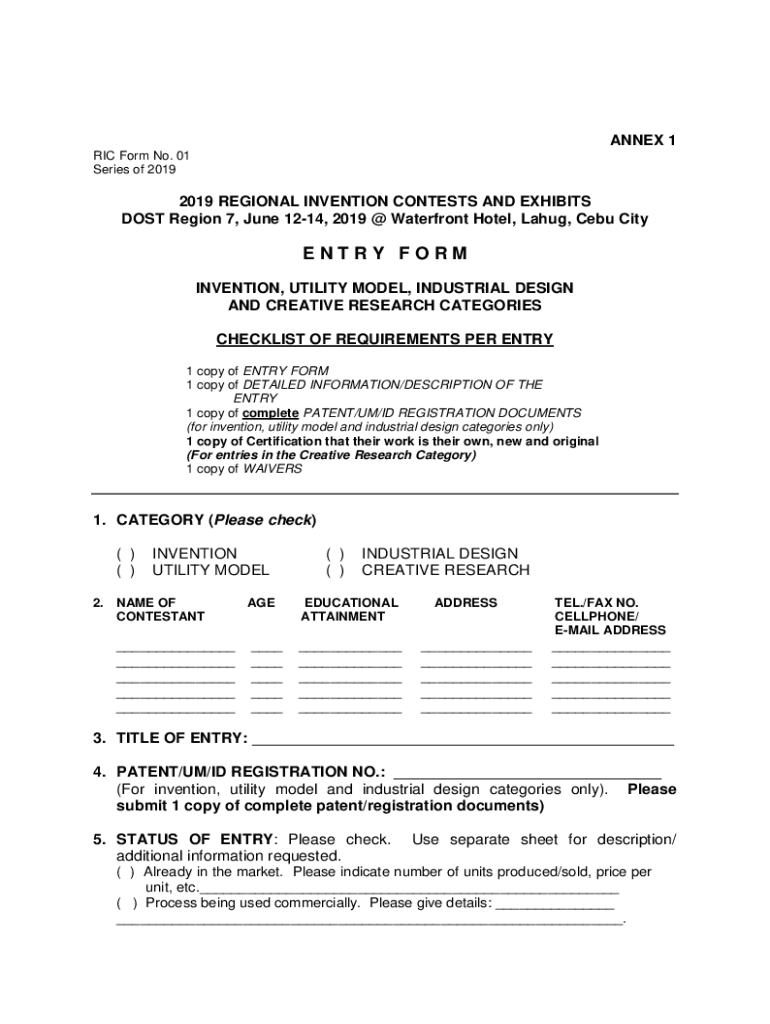 Fillable Online RICE FORMS NEW.docx - ANNEX 6 RIC Form No 06 Series of ...