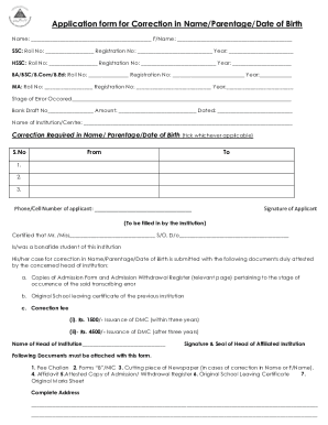 Fillable Online Application form for Correction in Name/Parentage/Date ...