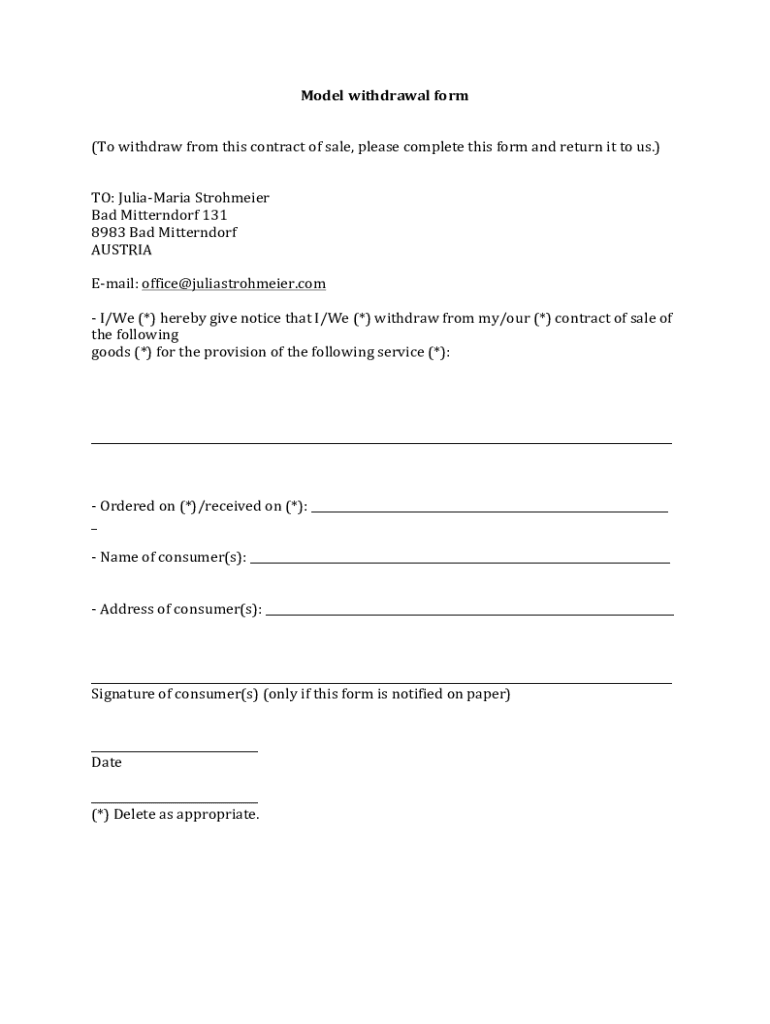 Fillable Online MODEL FORM FOR WITHDRAWAL FROM THE AGREEMENT (This form ...