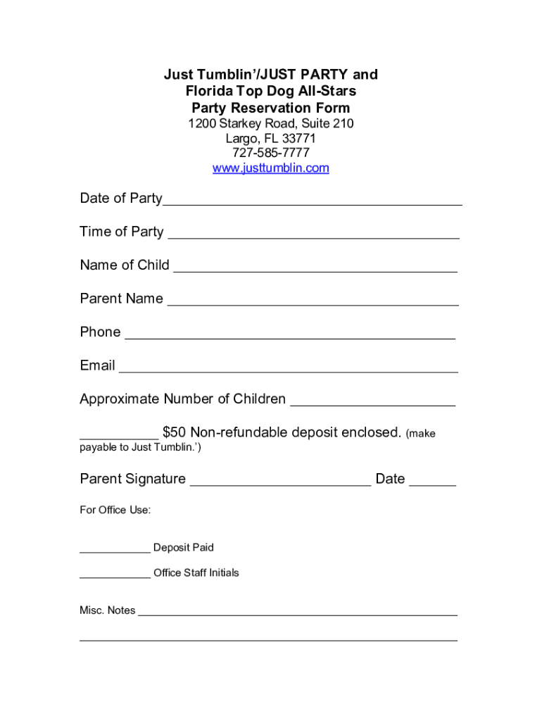 Fillable Online BIrthday Party Reservation Form.docx Fax Email Print ...