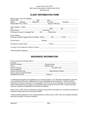 Fillable Online Kristy Crump LCPC, NCC Bel Air, MD - Professional ...