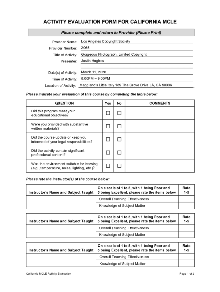 Fillable Online MCLE Evaluation Form 03-11-20.docx Fax Email Print - pdfFiller