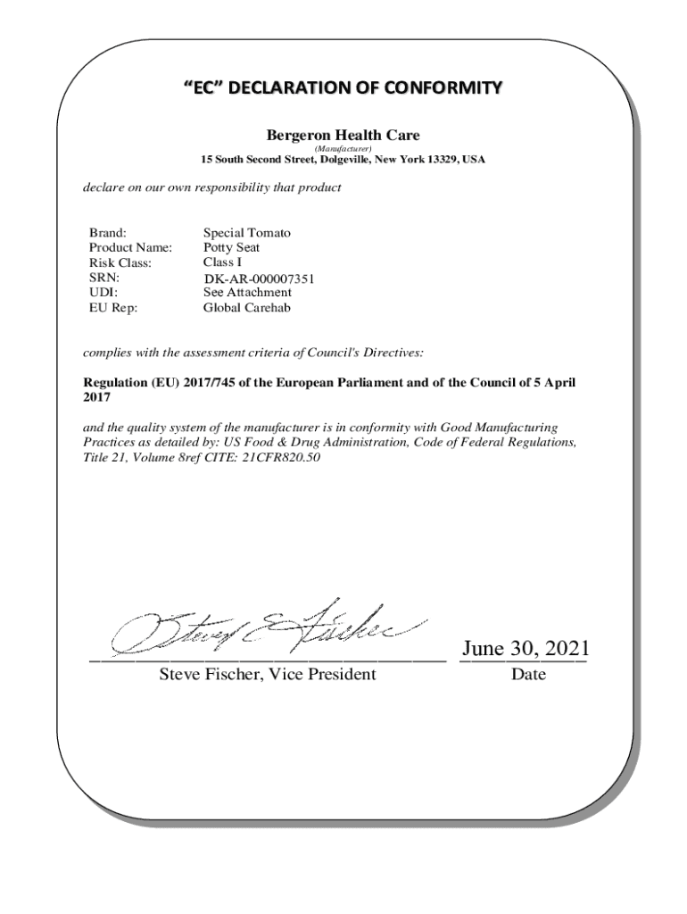 Fillable Online EC DECLARATION OF CONFORMITY - maydayaid.se Fax Email Print - pdfFiller